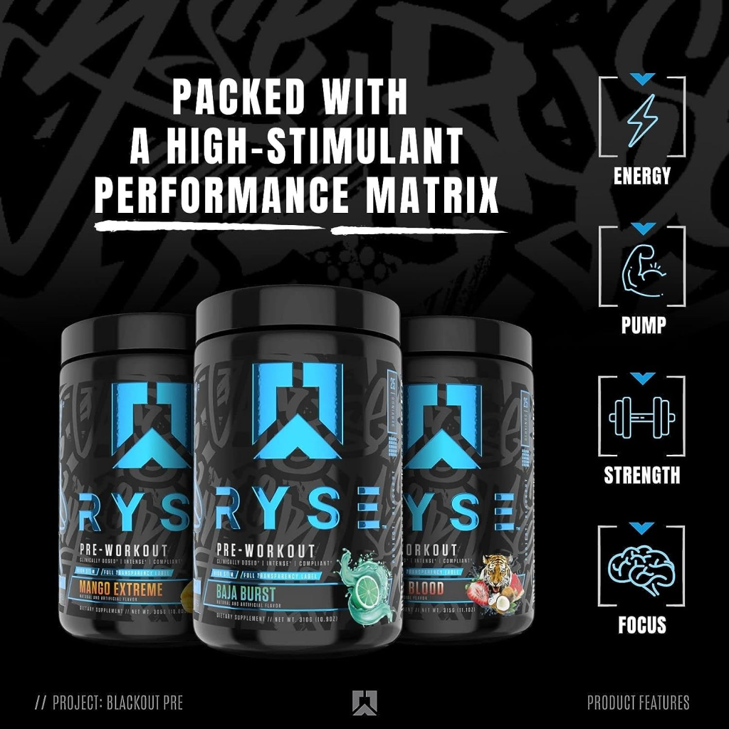 Ryse Project Blackout Pre-Workout Baja Burst (310g) 25 Servings – Xtra ...
